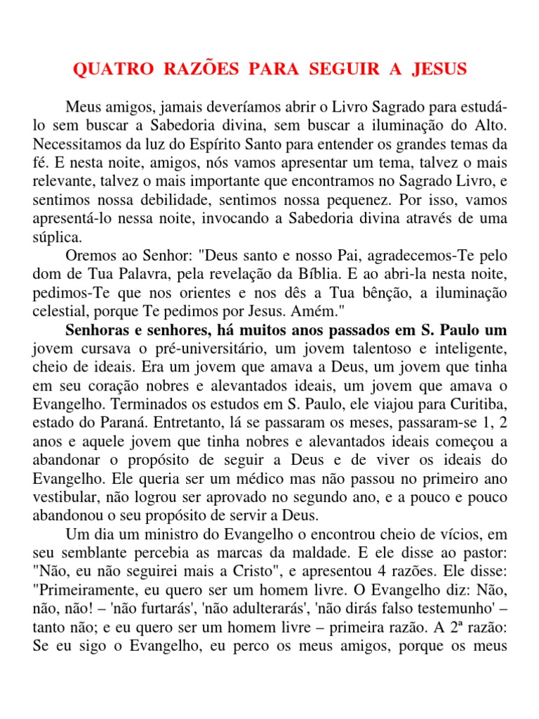 Quatro Razões para Seguir A Jesus PDF | PDF | Pecado | Jesus