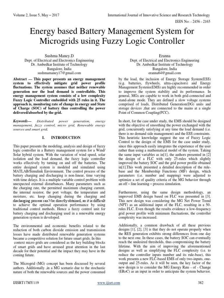 Energy Based Battery Management System For Microgrids Using Fuzzy Logic Controller | PDF ...