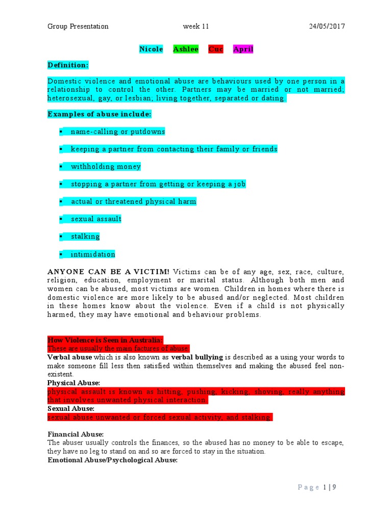 Domestic Violence Presentation Pdf Domestic Violence