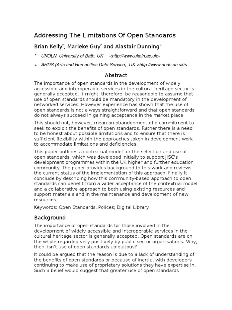 Addressing The Limitations of Open Standards | PDF | Standardization ...