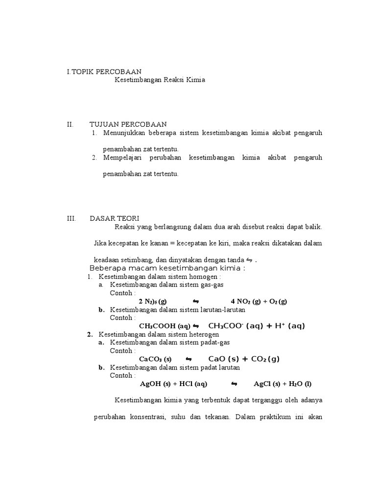 Laporan Kimia III (Kesetimbangan Reaksi Kimia) | PDF