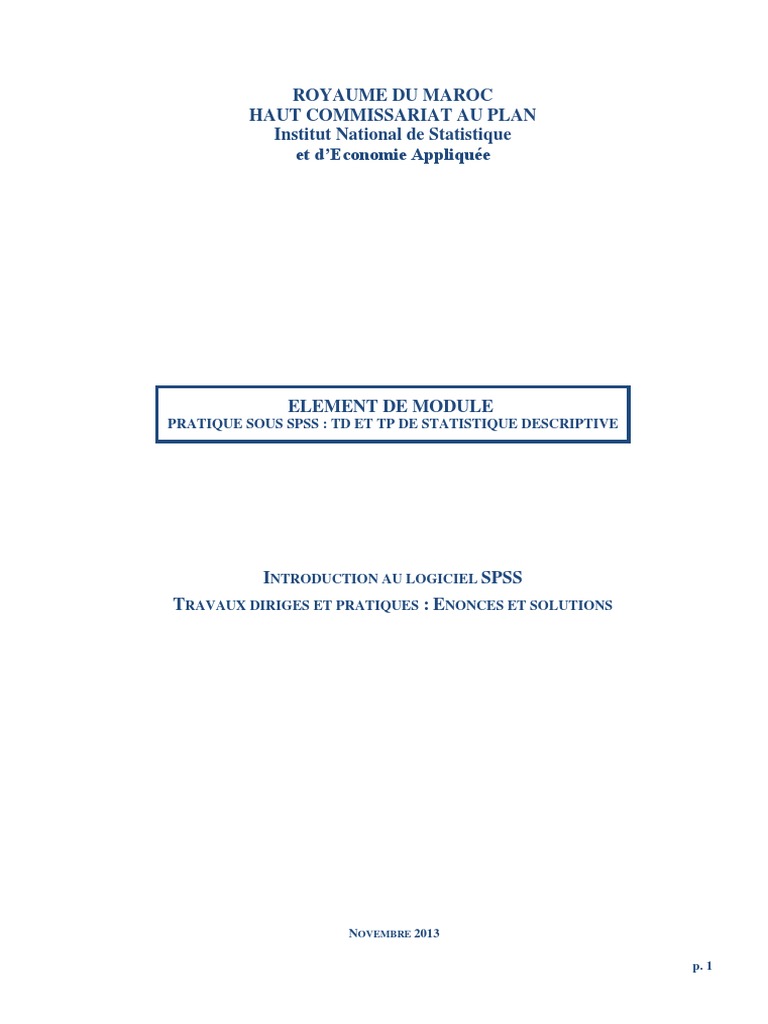 Pratique SPSS : TD et TP de Statistique | PDF | Variable (informatique) | SPSS