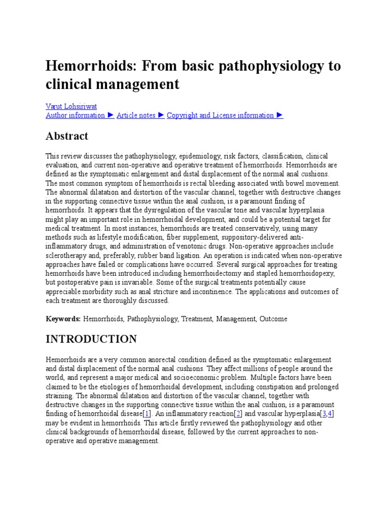 Hemorrhoids: From Basic Pathophysiology To Clinical Management | PDF ...
