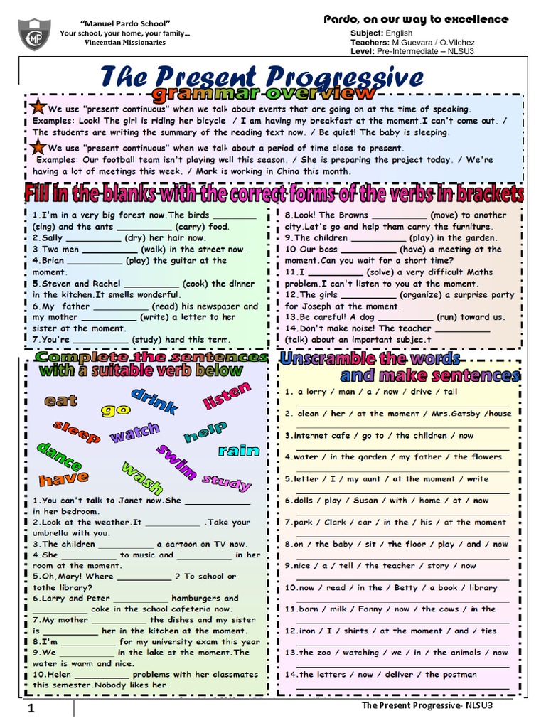 The Present Progressive: "Manuel Pardo School" | PDF