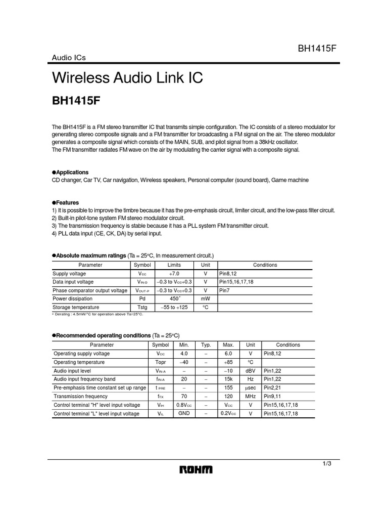 BH1415F | PDF | Frequency Modulation | Modulation