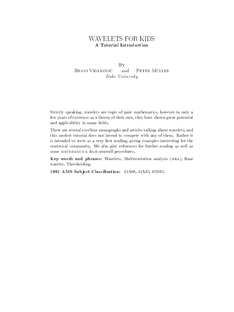 An Introduction to Wavelets for Kids: A Tutorial on Wavelet Theory and Applications | PDF ...