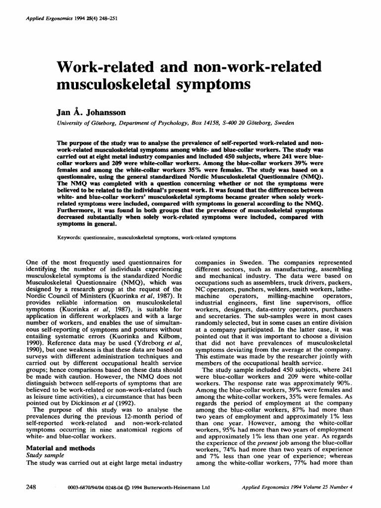 Work-Related, and Non-Work-Related Musculoskeletal Symptoms | Download ...