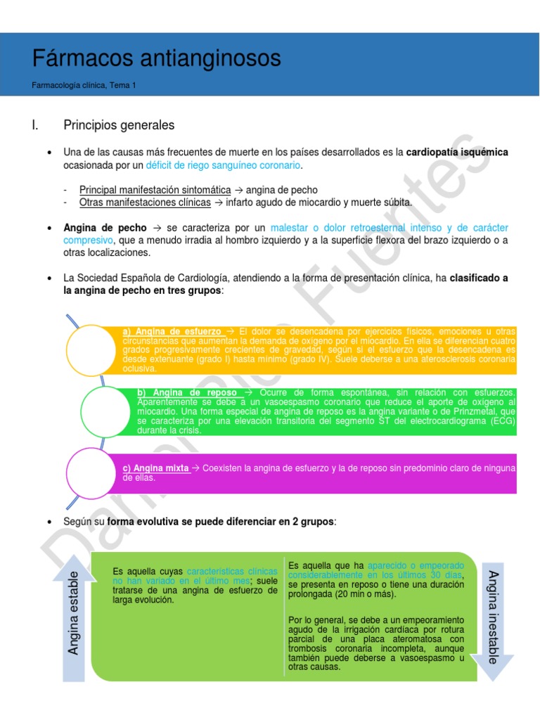 1) Fármacos Antianginosos | PDF | Angina de pecho | Infarto de miocardio