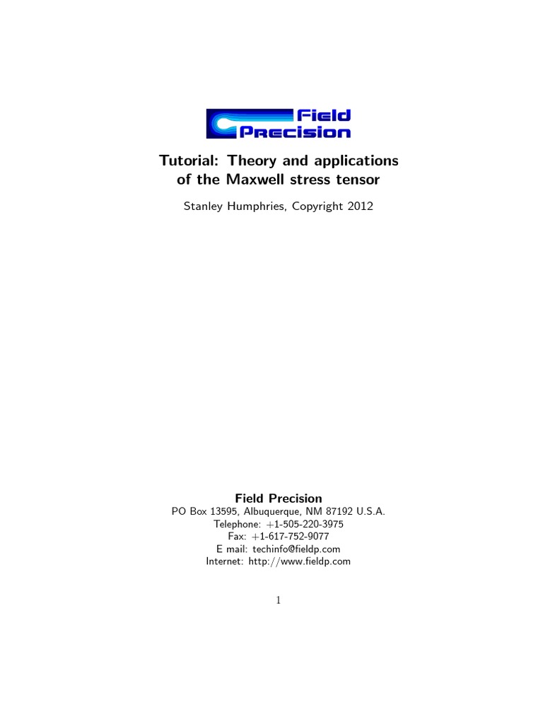 Tutorial: Theory and Applications of The Maxwell Stress Tensor | PDF ...