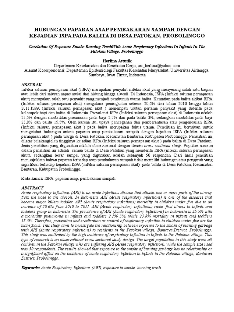 Jurnal Hubungan Paparan Asap Pembakaran Sampah Dengan Ispa Fix 03122015 | PDF