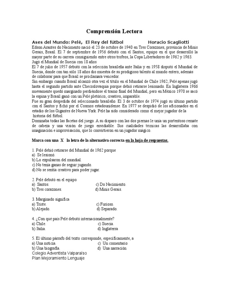 Comprensión Lectora | Descargar gratis PDF | Deportes | Asociación de ...