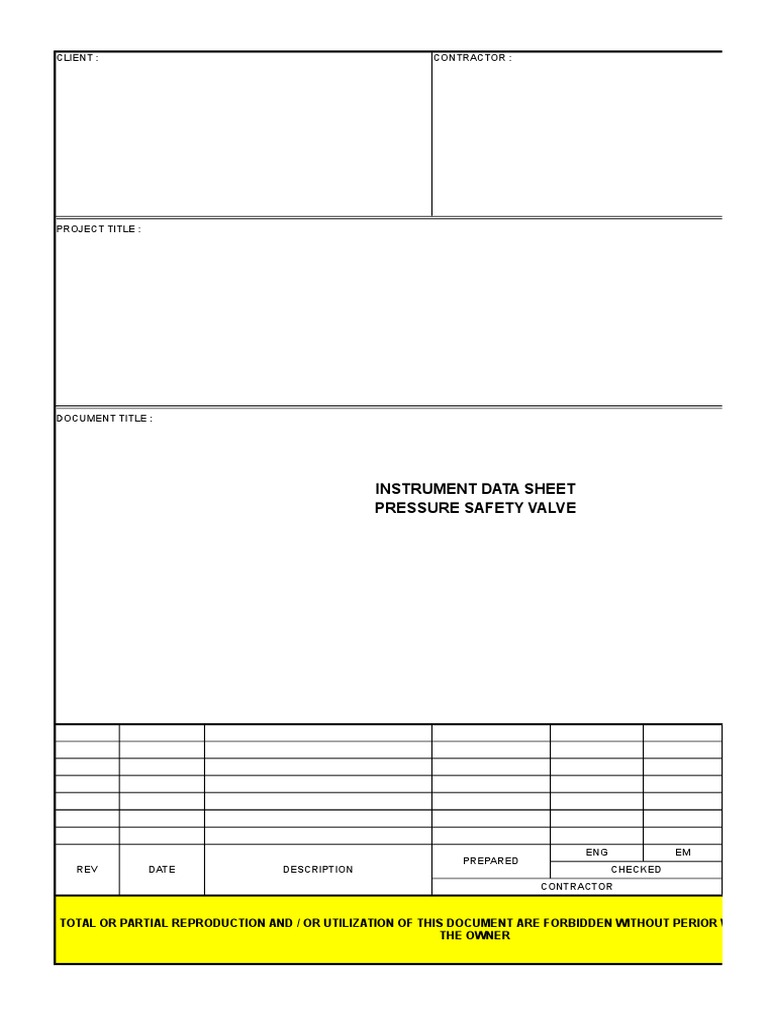 Sample Data Sheet For Pressure Safety Valve As Per API 597 | PDF ...