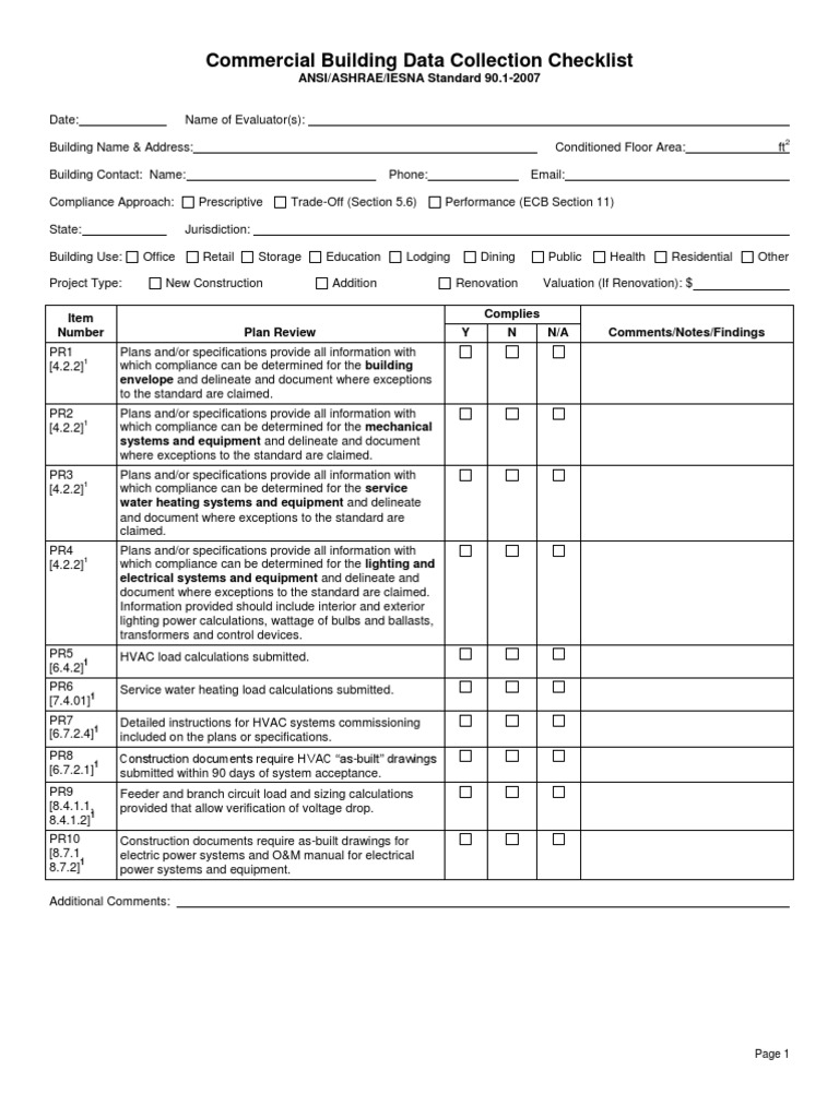 Commercial Building Data Collection Checklist | PDF