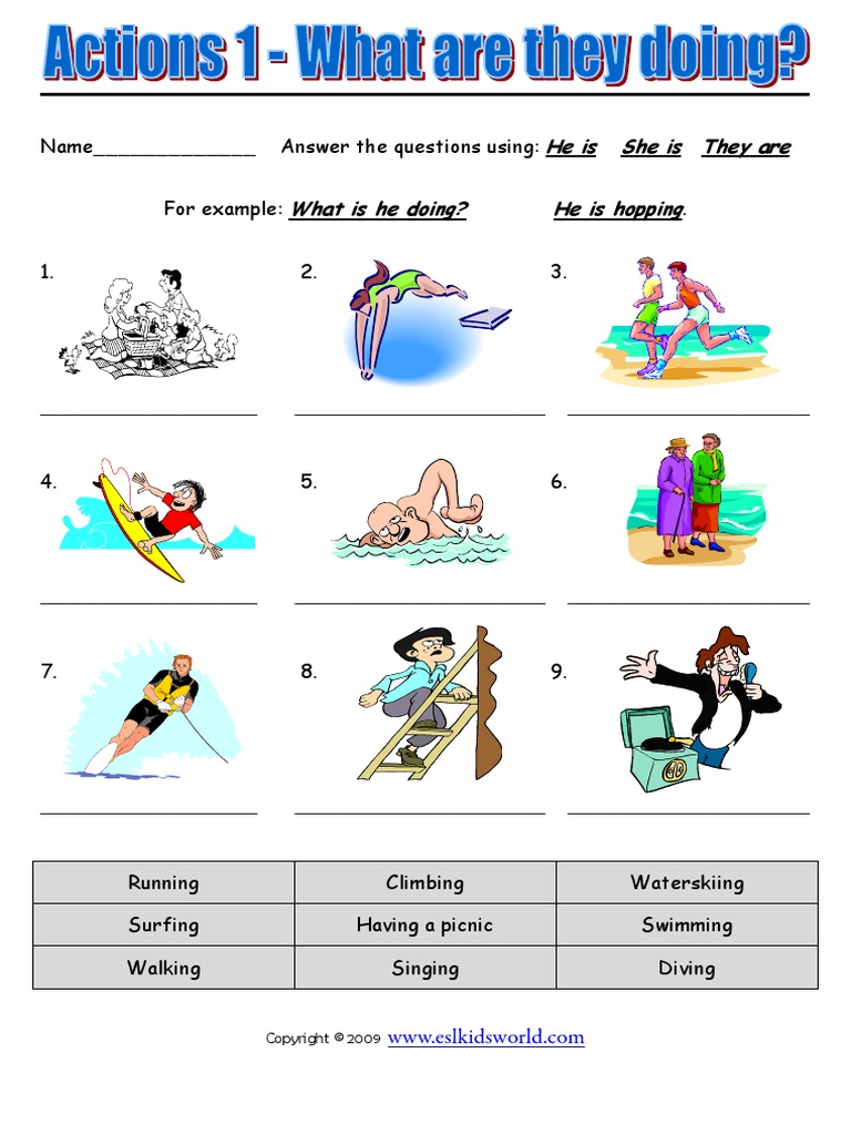Actions 1 What Are They Doing Worksheet PDF | PDF