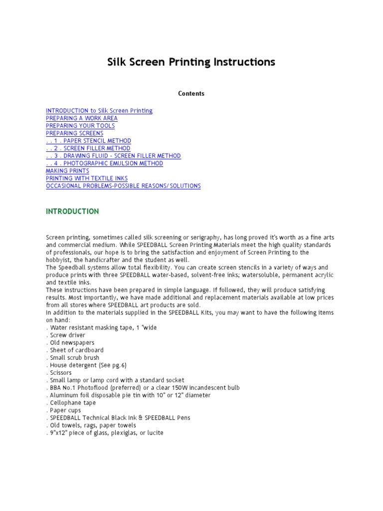 Silk Screen Printing Instructions | PDF | Acrylic Paint | Printmaking