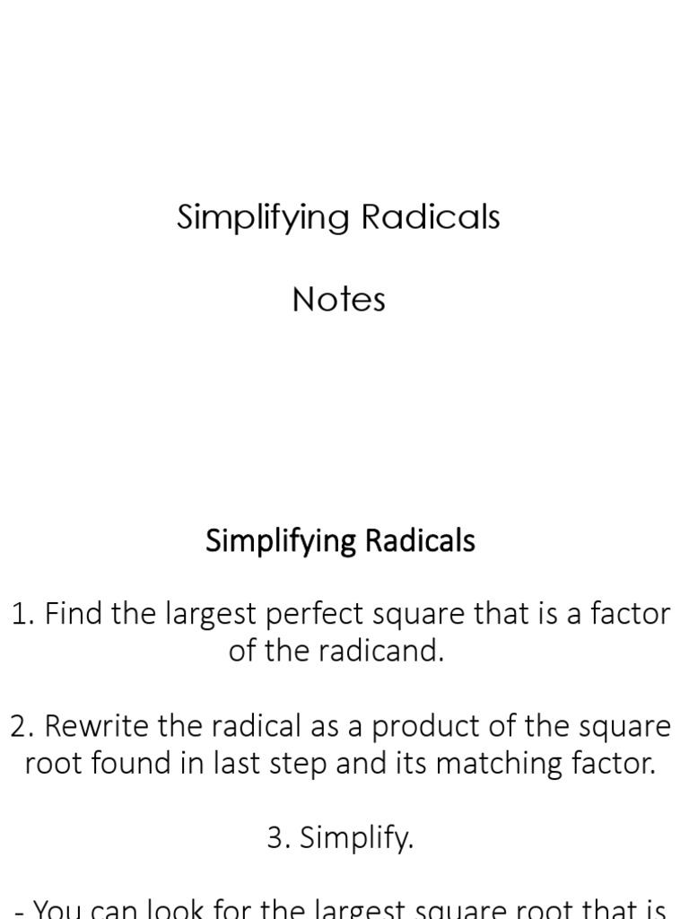 Simplifying Radicals Notes | PDF