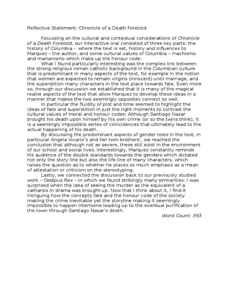 Reflective Statement | PDF | Gabriel García Márquez