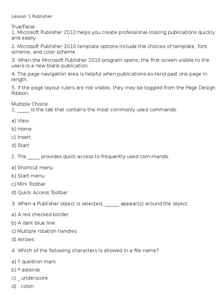 Publisher Exam Review | PDF | Page Layout | Text