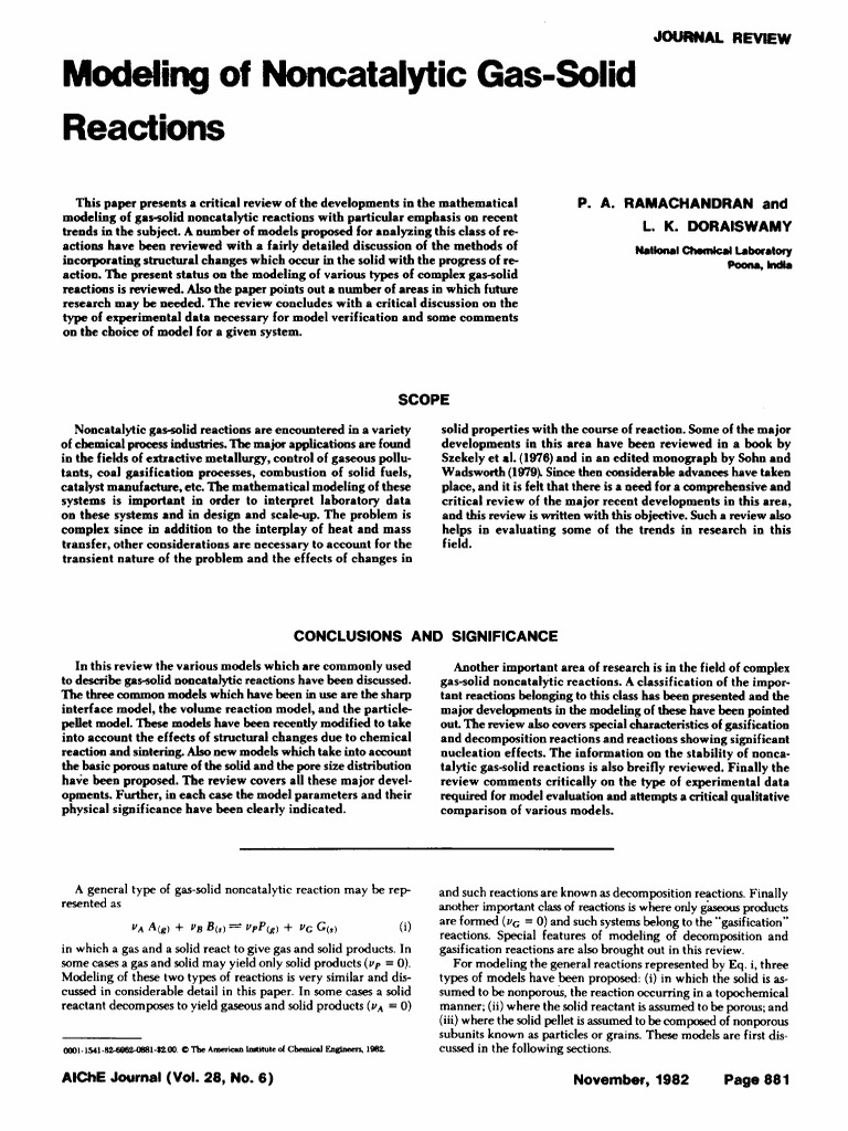 Modeling of Noncatalytic Gas-Solid Reactions | PDF | Reaction Rate ...