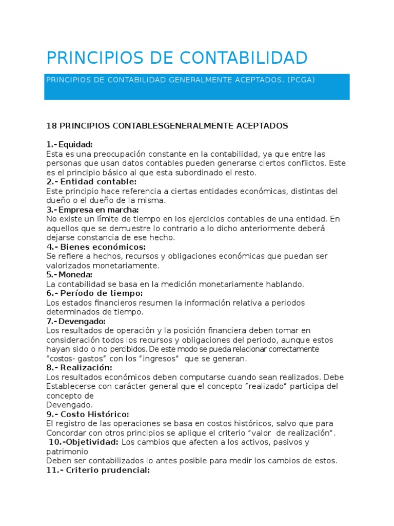 Principios de Contabilidad | PDF | Principios contables generalmente ...