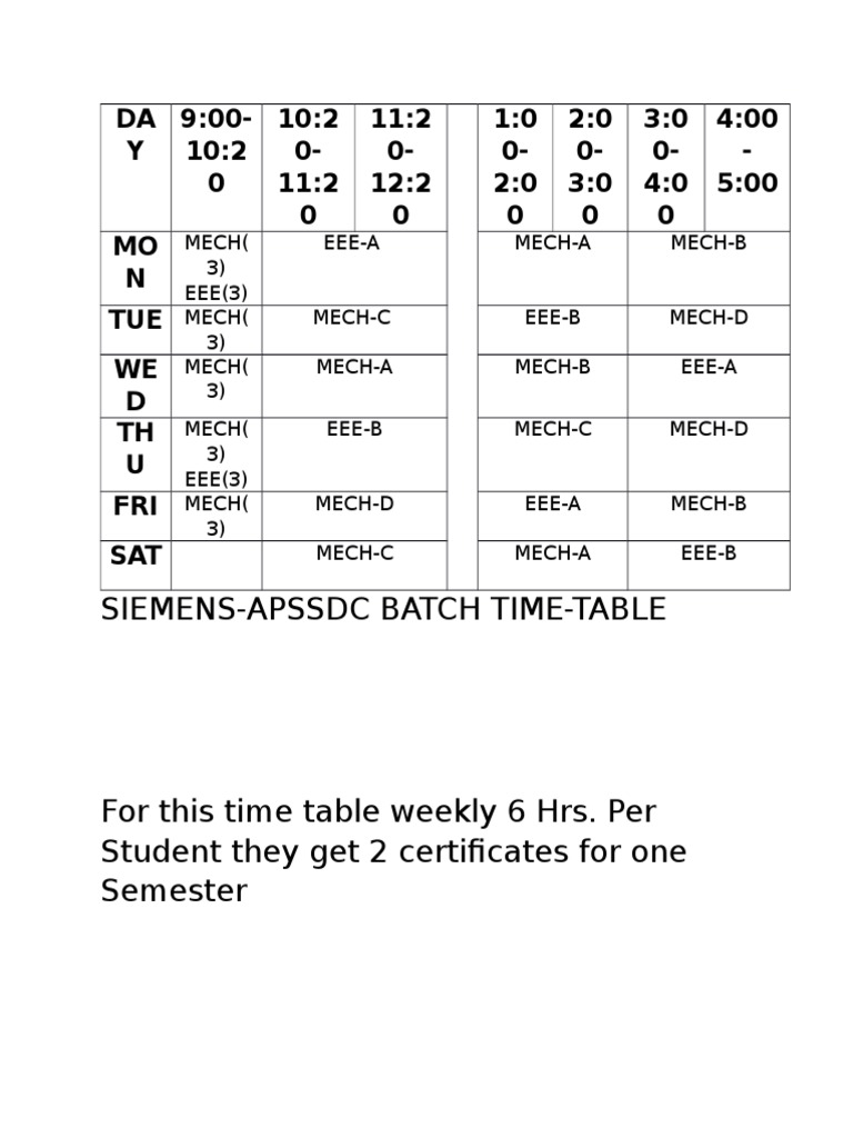 Siemens-Apssdc Batch Time-Table | PDF