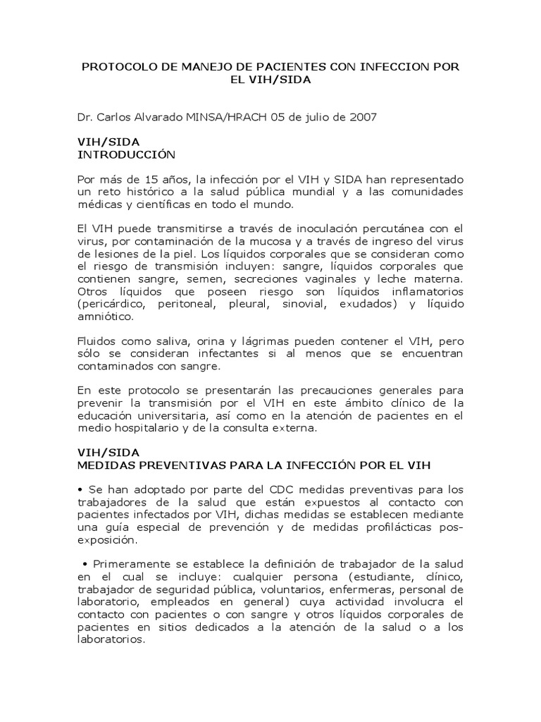 Protocolo de Prevención VIH/SIDA | PDF | VIH / SIDA | Enfermedades y ...