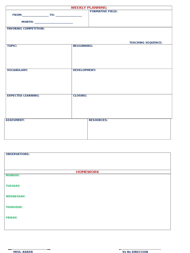Weekly Lesson Planning Template | PDF | Social Science | Self-Improvement