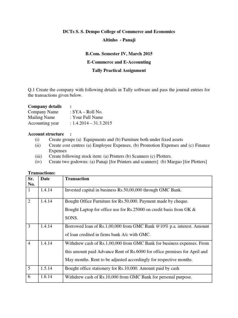 B.Com Tally Assignment Guide | PDF | Financial Transaction | Banks