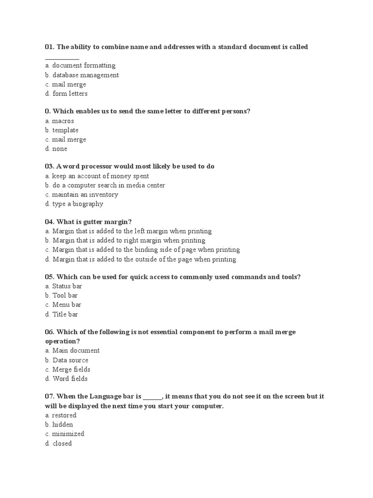 100 Question of MS Word | PDF | Microsoft Word | Page Layout