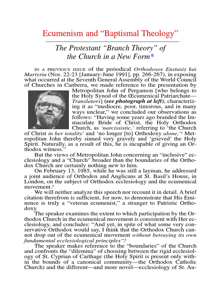 Ecumenism and "Baptismal Theology": The Protestant "Branch Theory" of ...