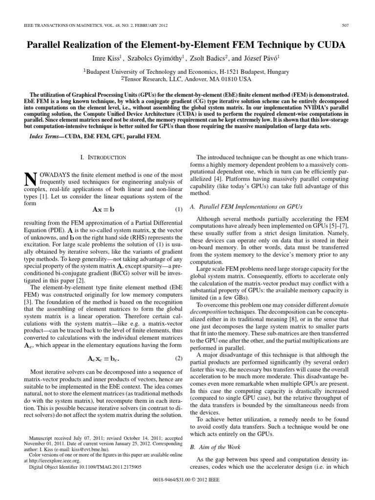 2012 - Kiss Et Al. - Parallel Realization of The Element-By-element FEM ... 2012 - Kiss Et Al. - Parallel Realization of The Element-By-element FEM ...