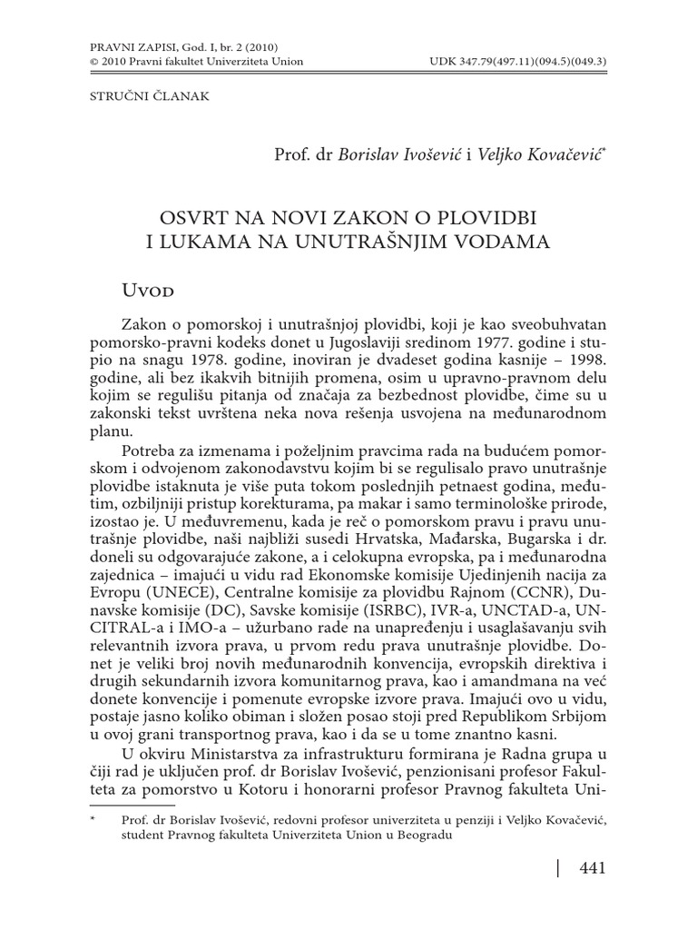 Borislav Ivosevic i Veljko Kovacevic Osvrt Na Novi Zakon o Plovidbi