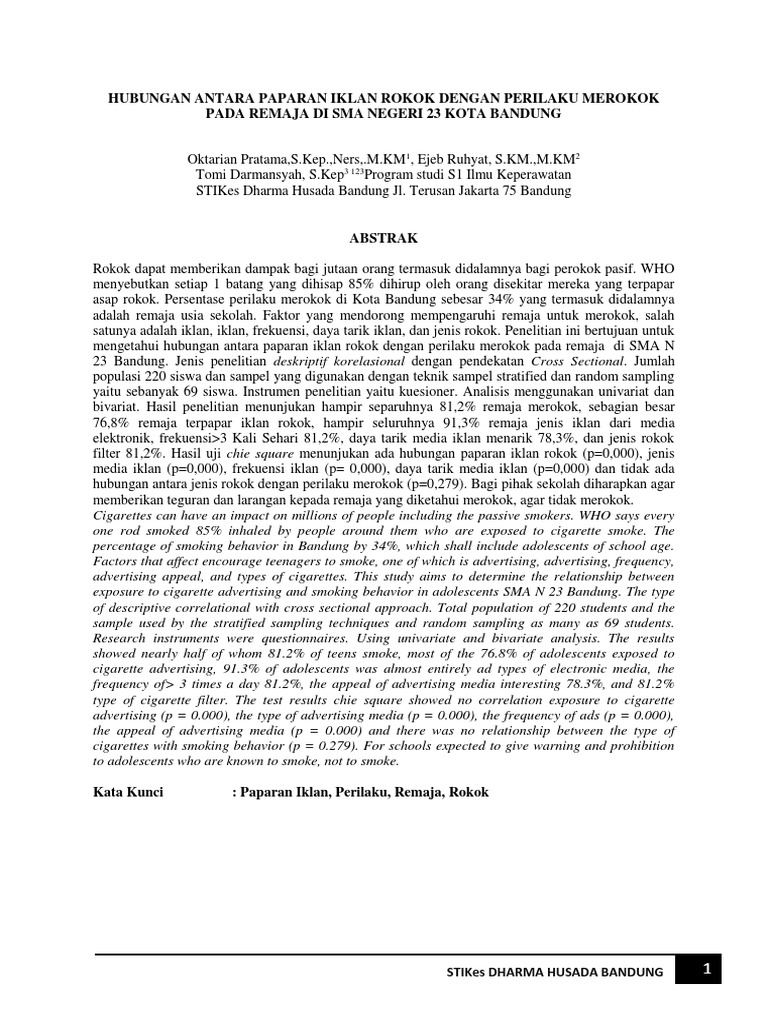 Jurnal Hubungan Antara Paparan Iklan Rokok Dengan Perilaku Merokok | PDF