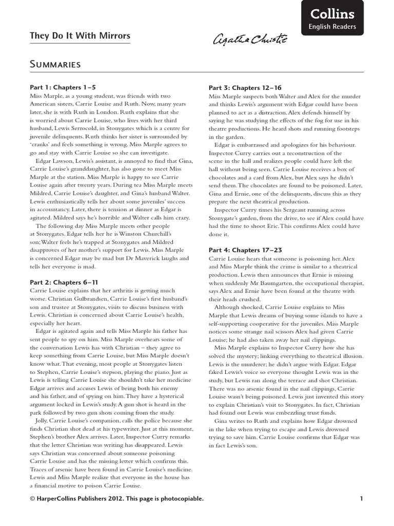 They Do It With Mirrors Classroom Activities | PDF | Agatha Christie ...