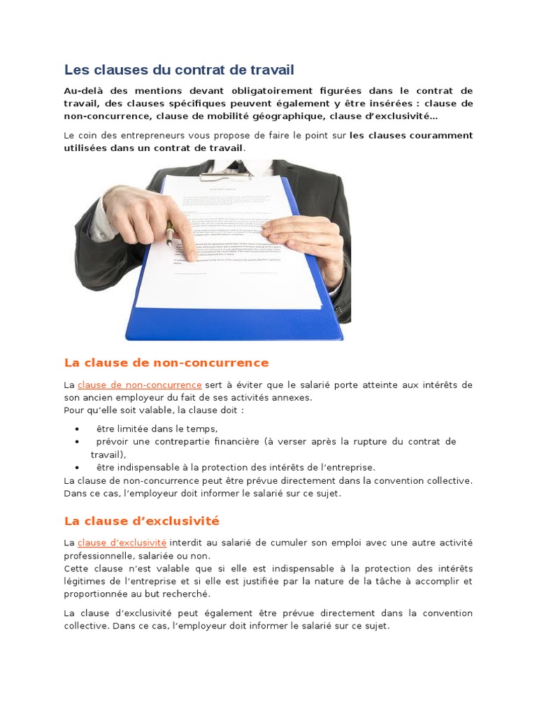 Les Clauses Du Contrat De Travail Pdf Convention Collective Emploi
