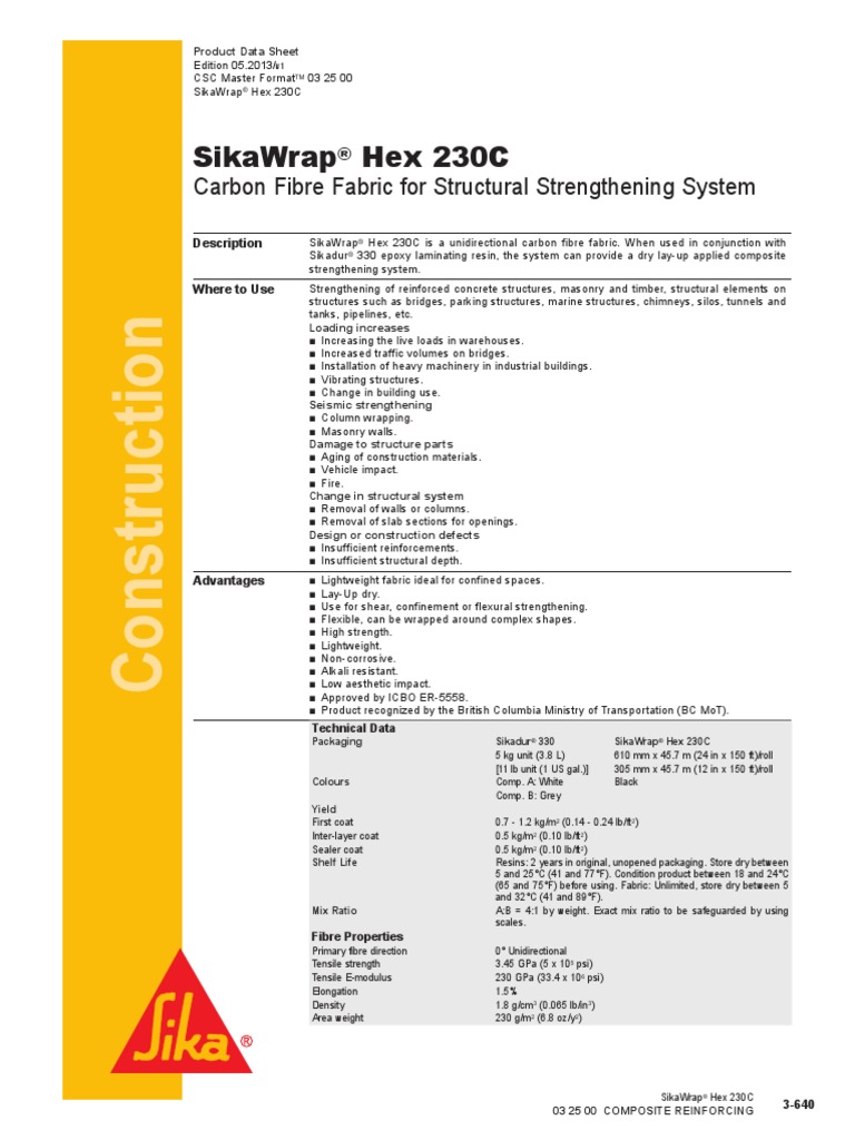 Sikawrap Hex 230C: Carbon Fibre Fabric For Structural Strengthening ...