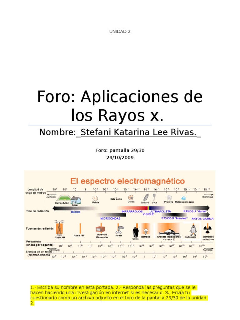 Cuestionario Rayos X Stefani Katarina Lee Rivas | PDF | Rayo X ...