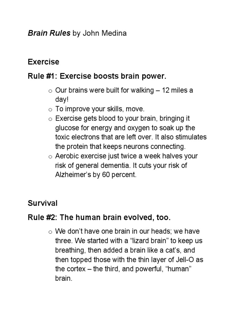 Brain Rules: 12 Principles Explained | PDF | Long Term Memory | Memory