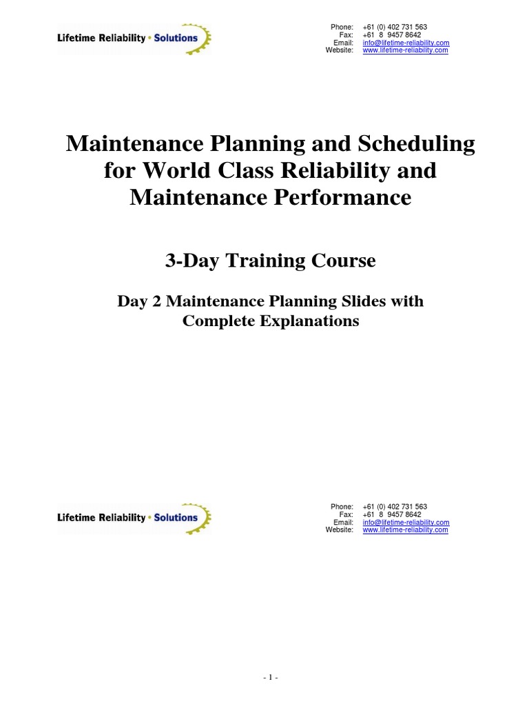 Mps Day2 World Class Maintenance Planning Pdf Reliability