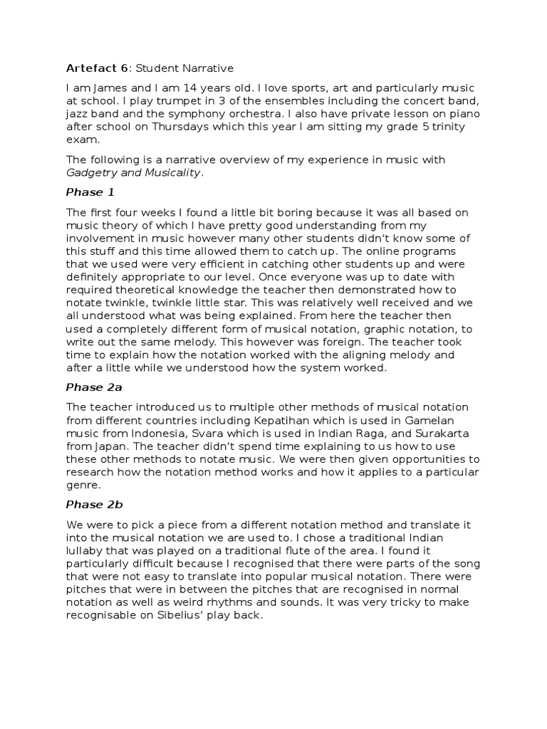 Artefact 6 Student Profile | PDF | Musical Notation | Music Theory