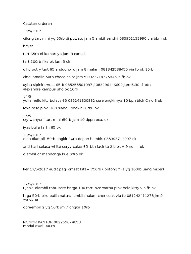 Catatan Orderan | PDF