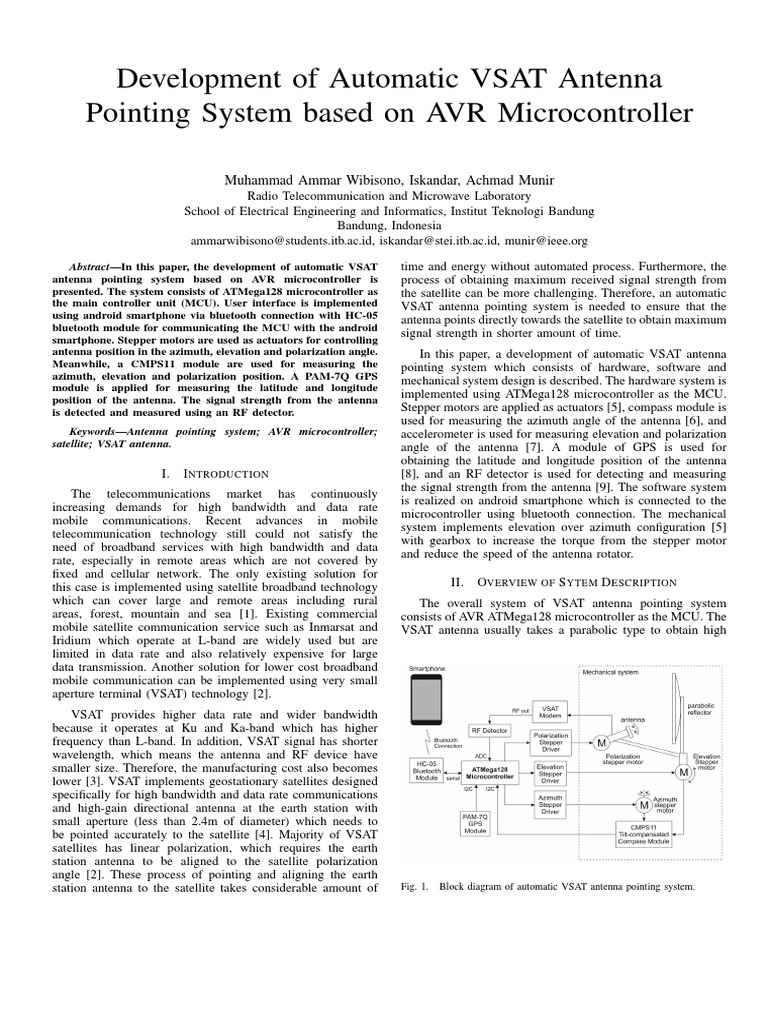 Development of Automatic VSAT Antenna Pointing System Based On AVR Microcontroller | PDF ...