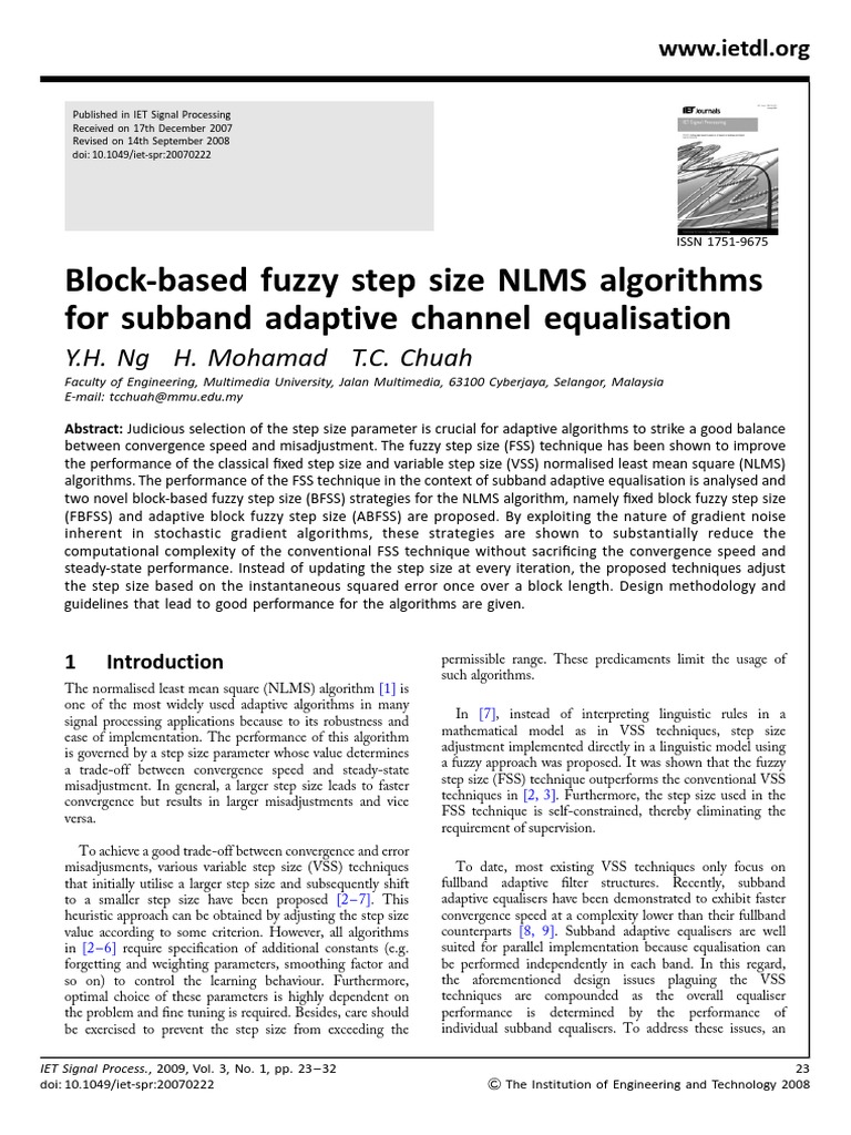 Block-Based Fuzzy Step Size NLMS Algorithms For Subband Adaptive ...