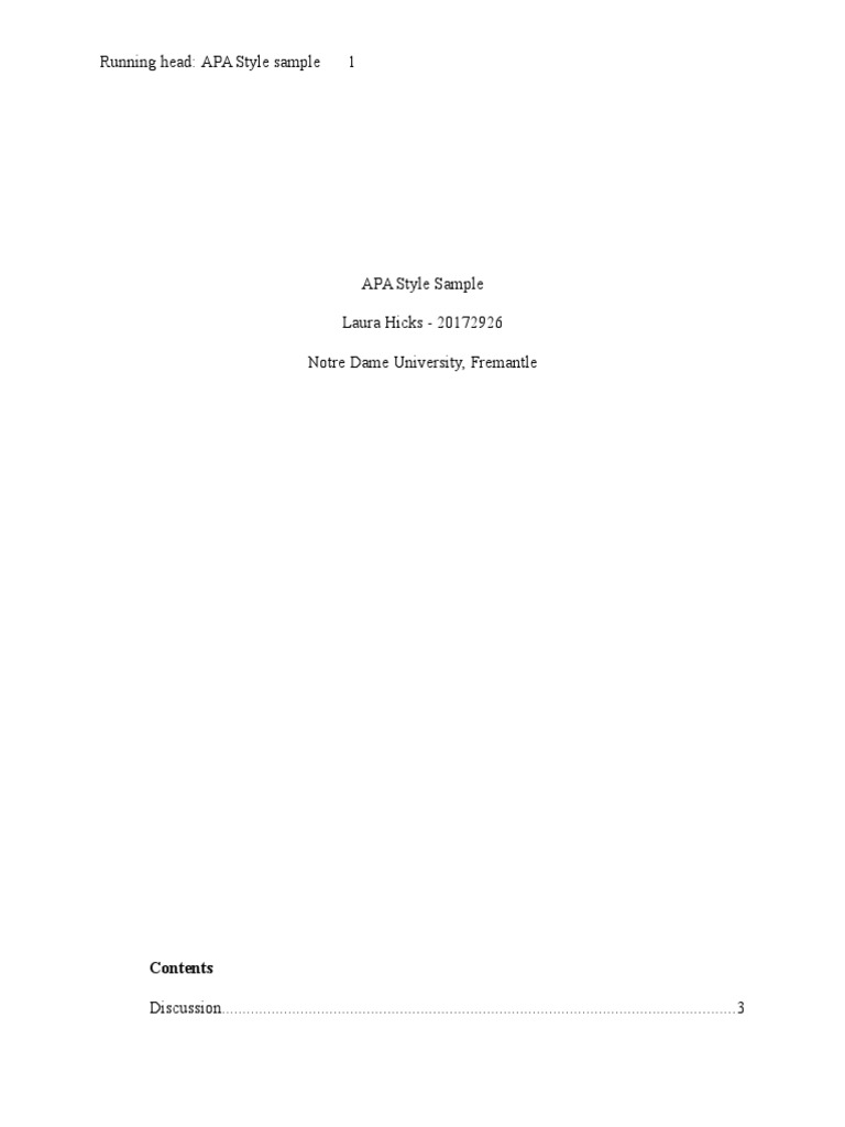 Running Head: APA Style Sample 1 | PDF | Citation | Apa Style