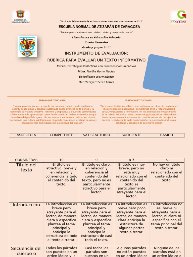 RÚBRICA TEXTO INFORMATIVO.docx | Tipografía | Lógica