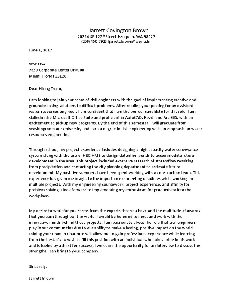 WSP Cover Letter Summer 2017 | PDF