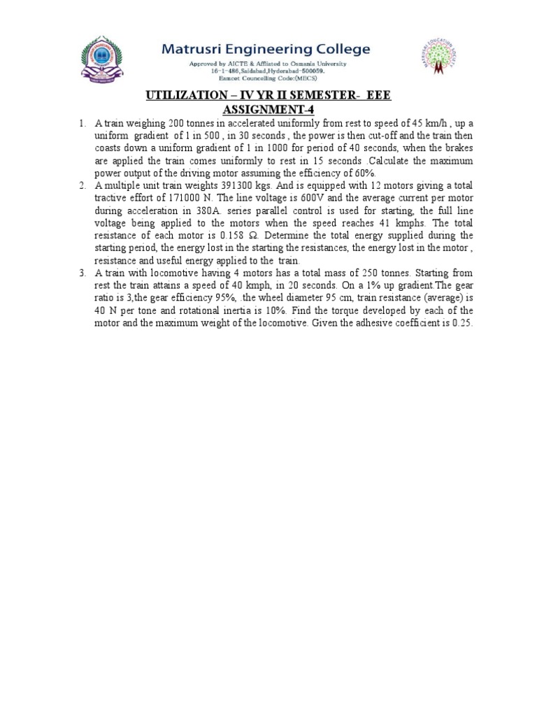 Utilization - Iv Yr Ii Semester-Eee Assignment-4 | PDF