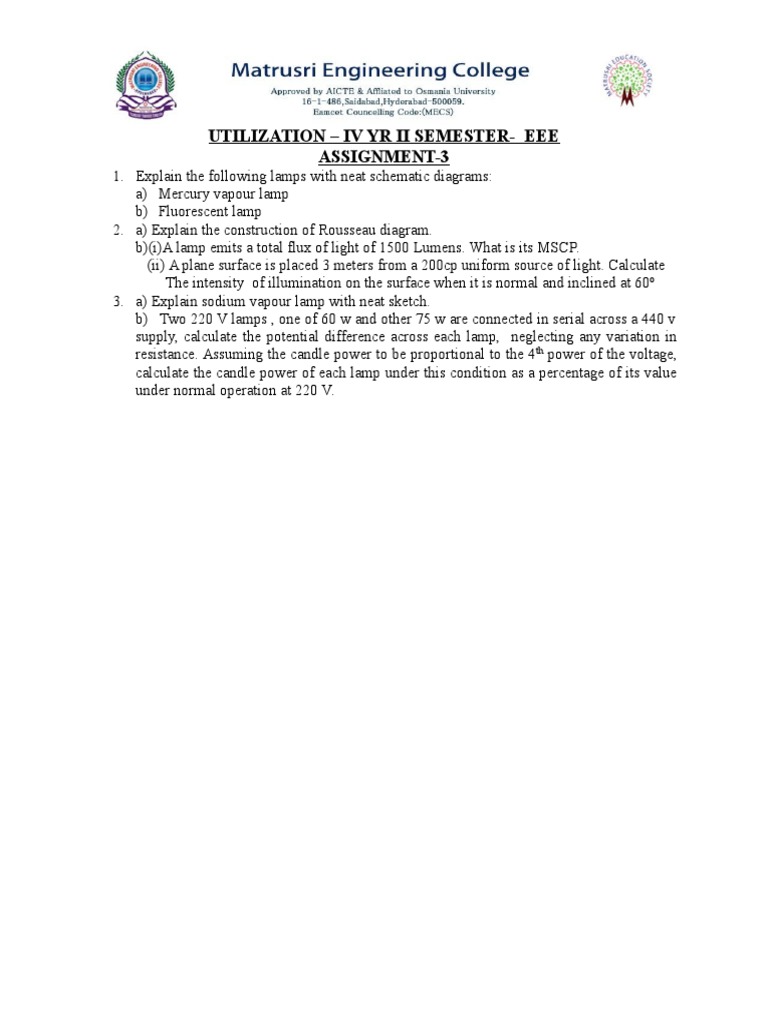 Utilization - Iv Yr Ii Semester-Eee Assignment-3 | PDF