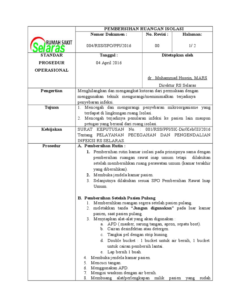 Prosedur Pembersihan Ruang Isolasi | PDF | Sains & Matematika