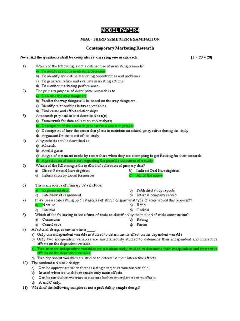 Model MCQ For Online Paper | PDF | Factor Analysis | Experiment